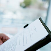 Hands, contract and patient signature in hospital for healthcare ...