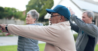 Cheers, fitness or old people training for success together in outdoor ...