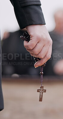 Hand, cross and religion, Christian person with closeup of crucifix ...