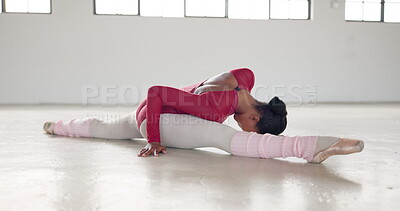 Dancer, woman in studio and split, ballet and flexibility with art and ...