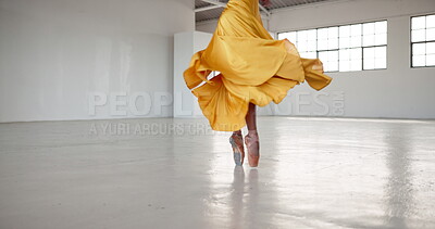 Dance, feet and a ballet woman for performance in a creative art studio ...