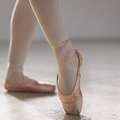 Ballerina, pointe shoes and stretching feet, dance and professional ...