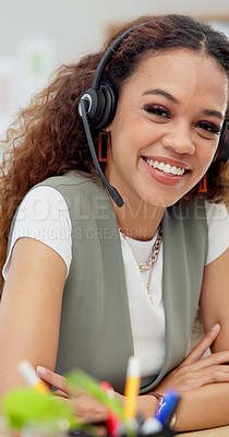 Call center, customer support and woman in office talking on computer ...