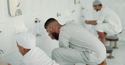 Muslim, wash routine and men before eid prayer in bathroom for purity ...