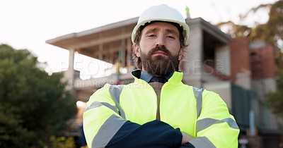 Confidence, portrait and man in civil engineering for urban building ...