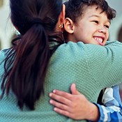 Back to school, mother and child hug, wave goodbye and getting ready ...