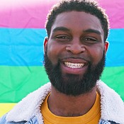 Gay African man, pride flag and face in portrait for gay human rights ...