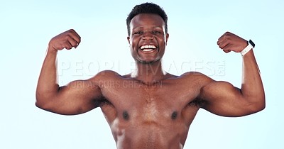 Black man, measure bicep and progress in fitness, muscle and strong ...
