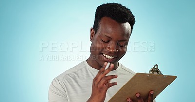Thinking, planning and a black man reading notes for a strategy ...