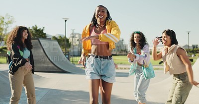 Women, dancing together and friends as gen z, energetic and dancer ...