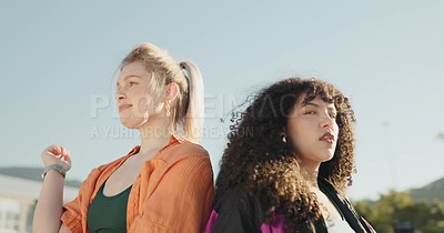 Women, dancing together and friends as gen z, energetic and dancer ...