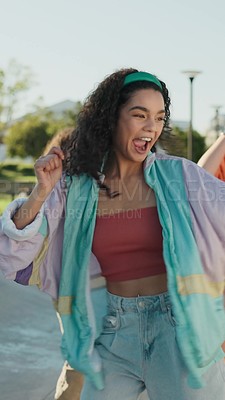 Women, dancing together and friends as gen z, energetic and dancer ...