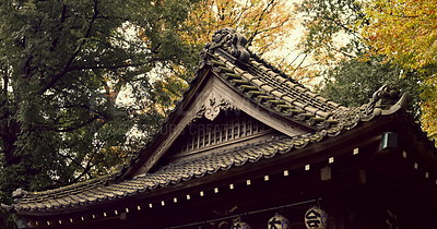 Japanese, temple and building for praise religion or worship, peace or ...