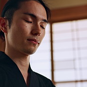 Thinking, zen and young Asian man with meditation, calm and relaxing ...