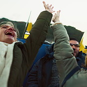 Happy, cheering and young friends on a boat for exploring on vacation ...
