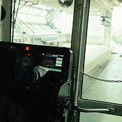 Train, driver and subway cockpit of transport service or control panel ...