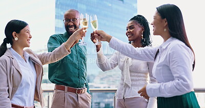 Business people, toast and Champagne for celebration and success with ...