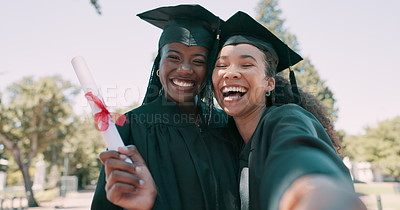 University, friends and face of students for selfie on campus for ...