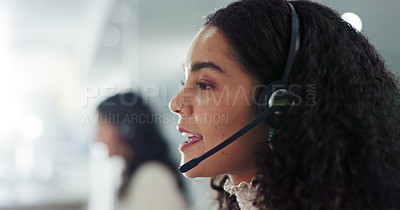 Face, virtual assistant or woman in call center for communication ...