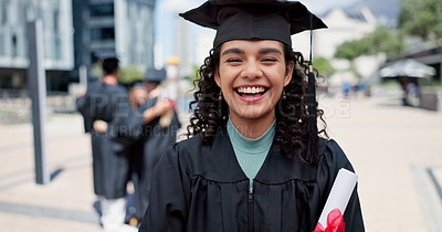 Face, graduation and arms crossed with student man outdoor on campus of ...