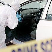 Forensic, investigation and photographer for evidence in crime scene ...