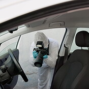 Forensic, investigation and photography of evidence in crime scene car ...