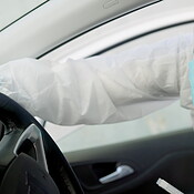 Science, csi and swab for dna sample in crime scene car for ...