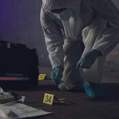 Forensic, csi and swab for dna at crime scene for medical investigation ...