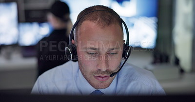 Emergency, call center and man on computer for service, first responder ...