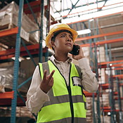 Industrial, factory and frustrated woman with phone call issue and ...