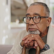 Old man, thinking with reflection or regret life, mindfulness and ...