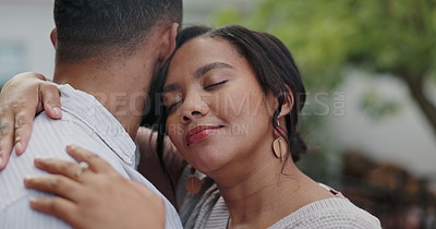 Happy couple, hug and slow dancing with embrace for love, anniversary ...