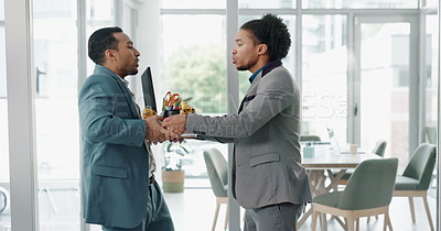 Fired, cardboard box and business man fight with angry manager and ...