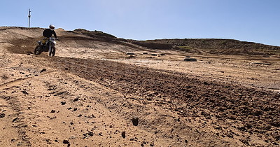 Motorcycle, sports and man riding on off road for competition or race ...