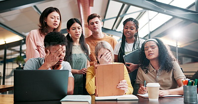 Students, stress and frustrated for test mistake, assessment results ...