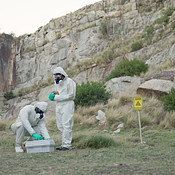 Crime scene, field and people for forensic investigation, evidence and ...