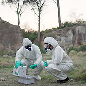 Crime scene, people and outdoor for forensic investigation, evidence ...