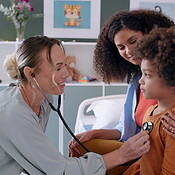 Healthcare, doctor and child in consultation, boy and checkup with ...