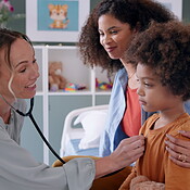 Healthcare, doctor and child in consultation, kid and checkup with ...