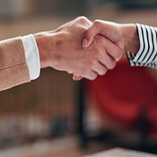 Handshake, people hands and deal with work partnership in an office ...