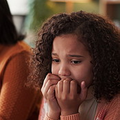 Anxiety, bite nails and child with mother in therapy for adhd diagnosis ...