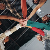 Hands, low angle and dancer women for collaboration, support or ...