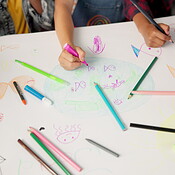 Children, friends and hands drawing for creative project or school ...