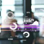 Digital graphic, overlay and stock data for programmer meeting with ...