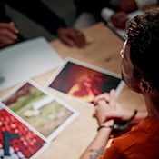 Arrest, man and crime evidence interrogation of suspect with murder ...