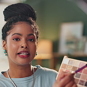 Makeup, ring light and woman in home with live stream, content creation ...