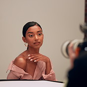 Photography, studio and girl with photographer for creative, shooting ...