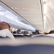 Passenger, sitting and people with plane for flight with commercial air ...