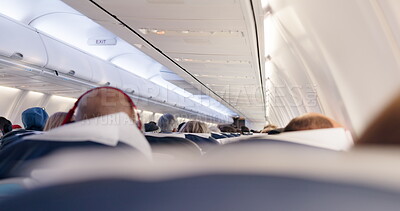 Passenger, sitting and people with plane for flight with commercial air ...