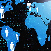 Avatar, network and digital map of earth for future technology, cyber ...